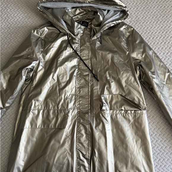 Zara | Jackets & Coats | Zara Metallic Silver Rain Coat Trench Coat ...